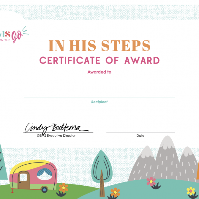 In His Steps Badge and Certificate | GEMS Girls' Clubs